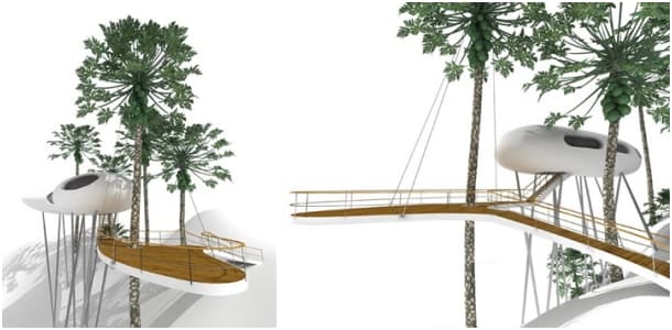 Jungle House: refugio elevado de diseño biónico. Colocado entre árboles