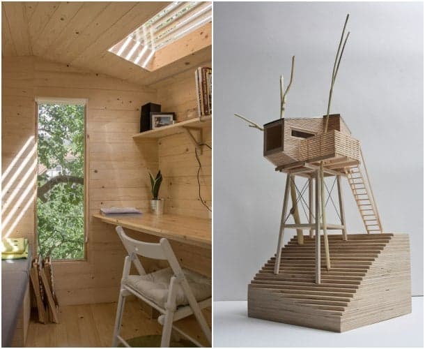 H06: refugio elevado de madera, para un bosque esloveno
